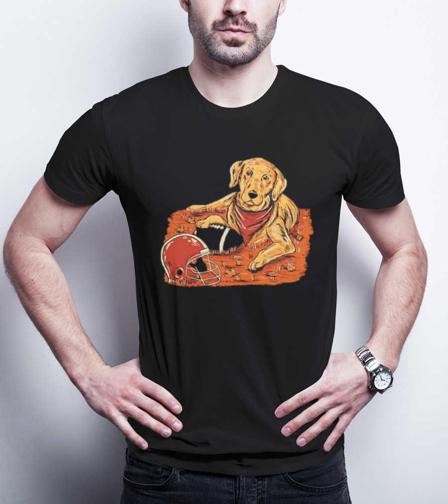 Labrador Retriever Fall Football Scene With Maroon Helmet T-Shirt