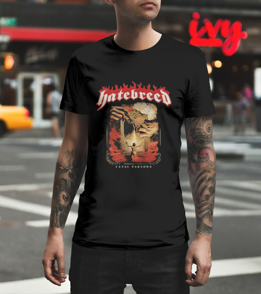 Hatebreed Fatal Paradox Fiery Artwork With Hands And Figure T-Shirt