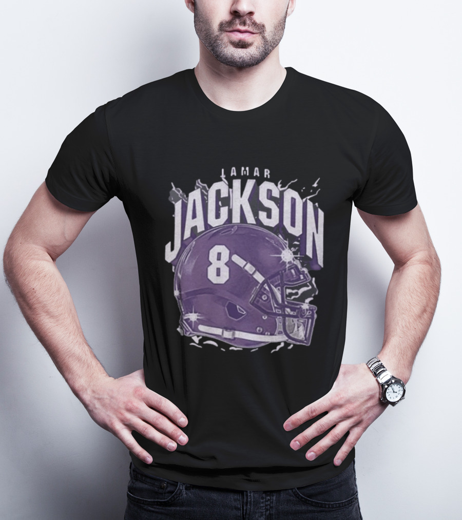 Lamar Jackson 8 Purple Helmet Baltimore Ravens T-Shirt