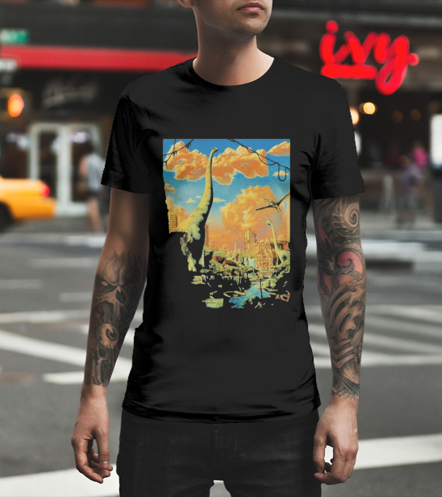 Phish Syracuse NY July 21 2026 St Joseph Health Amphitheatre Dinosaur Cityscape T-Shirt