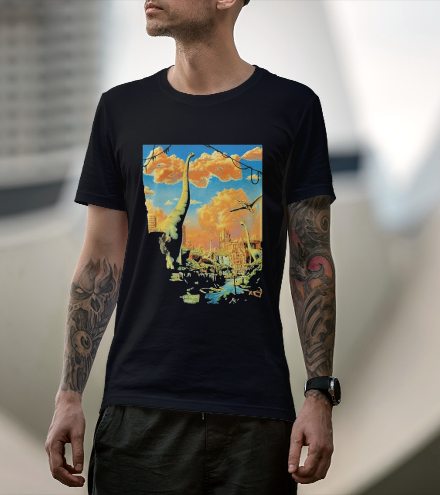 Phish Syracuse NY July 21 2026 St Joseph Health Amphitheatre Dinosaur Cityscape T-Shirt