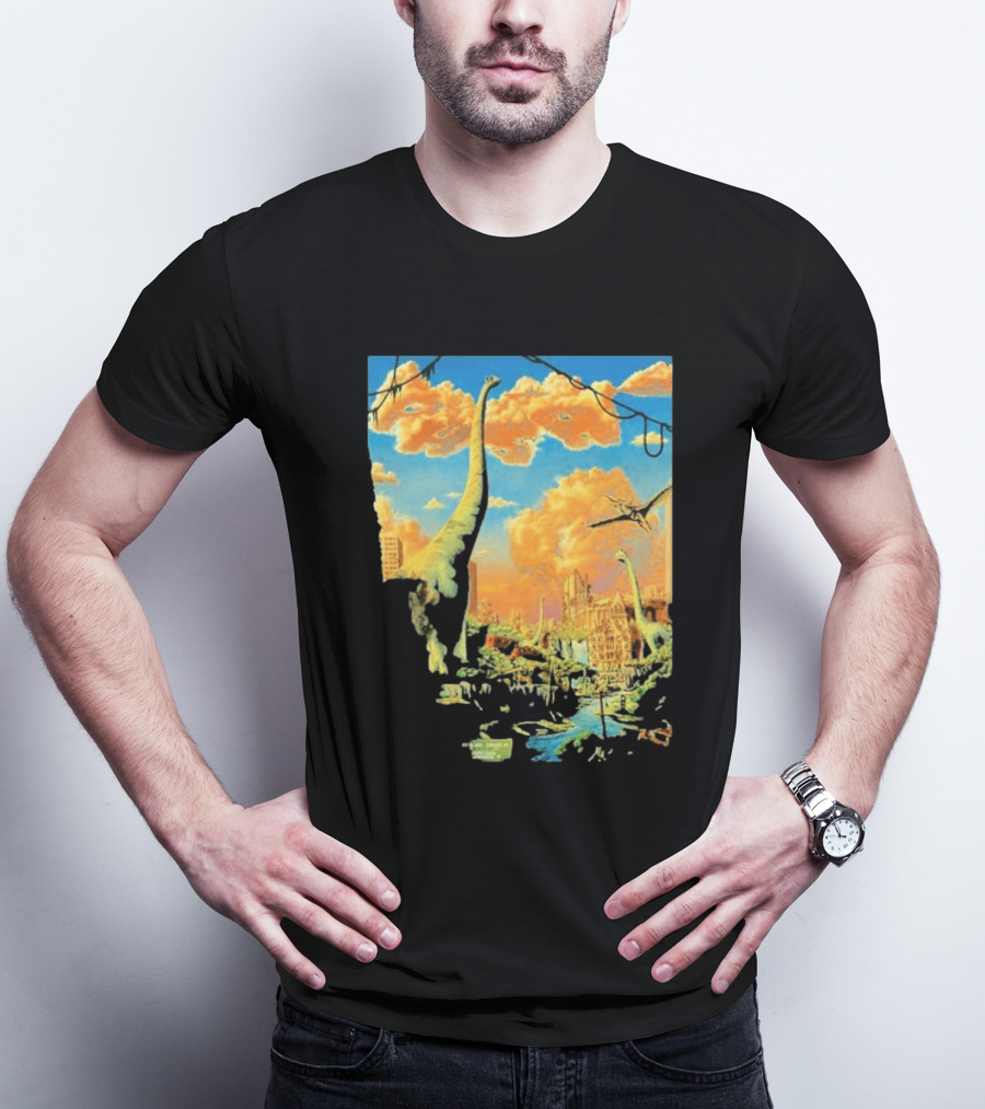 Phish Syracuse NY July 21 2026 St Joseph Health Amphitheatre Dinosaur Cityscape T-Shirt