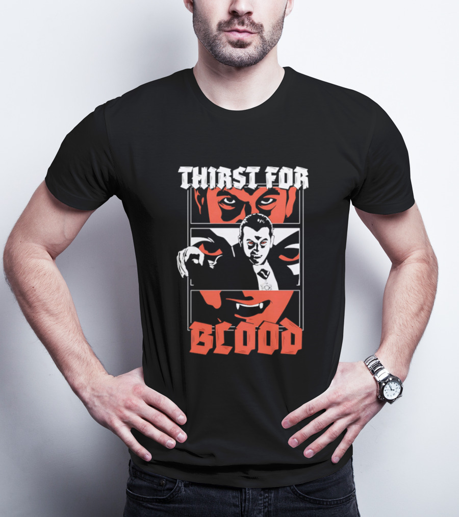 Thirst For Blood Vampire Horror Iconic Red Face T-Shirt