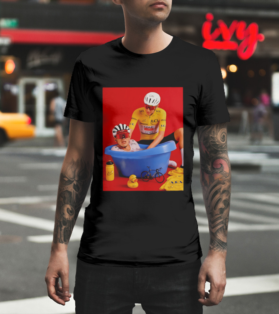 Tadej Pogačar Isaac Del Toro LCL UAE Team 2026 Cycling Bath Scene T-Shirt