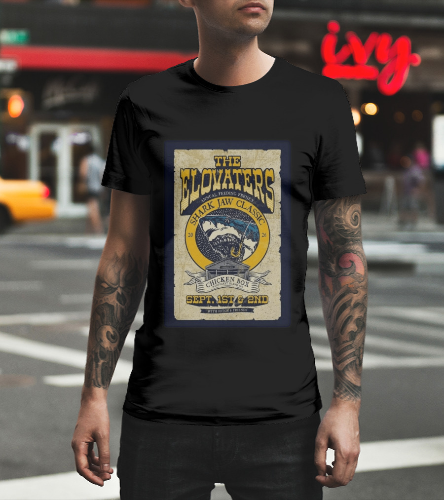 The Elovaters Annual Feeding Frenzy Shark Jaw Classic Nantucket Island MA Chicken Box Sept 1st 2nd 2026 T-Shirt