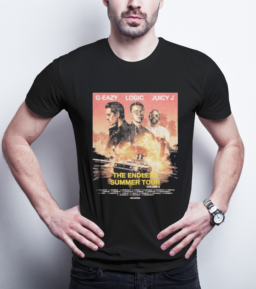 G Eazy Logic Juicy J The Endless Summer Tour Volume 2 2026 Retro Car Palm Trees T-Shirt