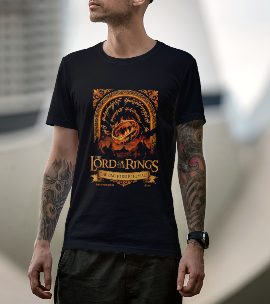 The Lord Of The Rings One Ring To Rule Them All Iconic Inscription And Flaming Ring T-Shirt
