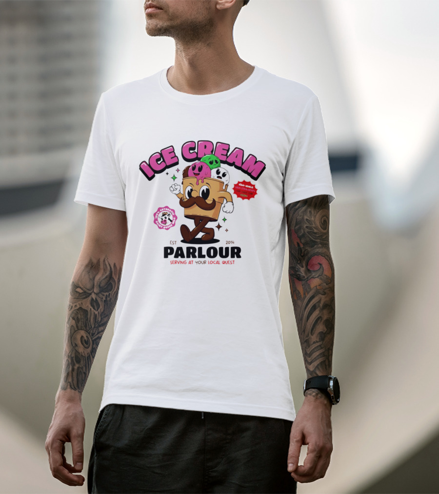 Ice Cream Parlour Est 2014 Serving At Your Local Quest Cartoon Characters Fun Scoop Club T-Shirt