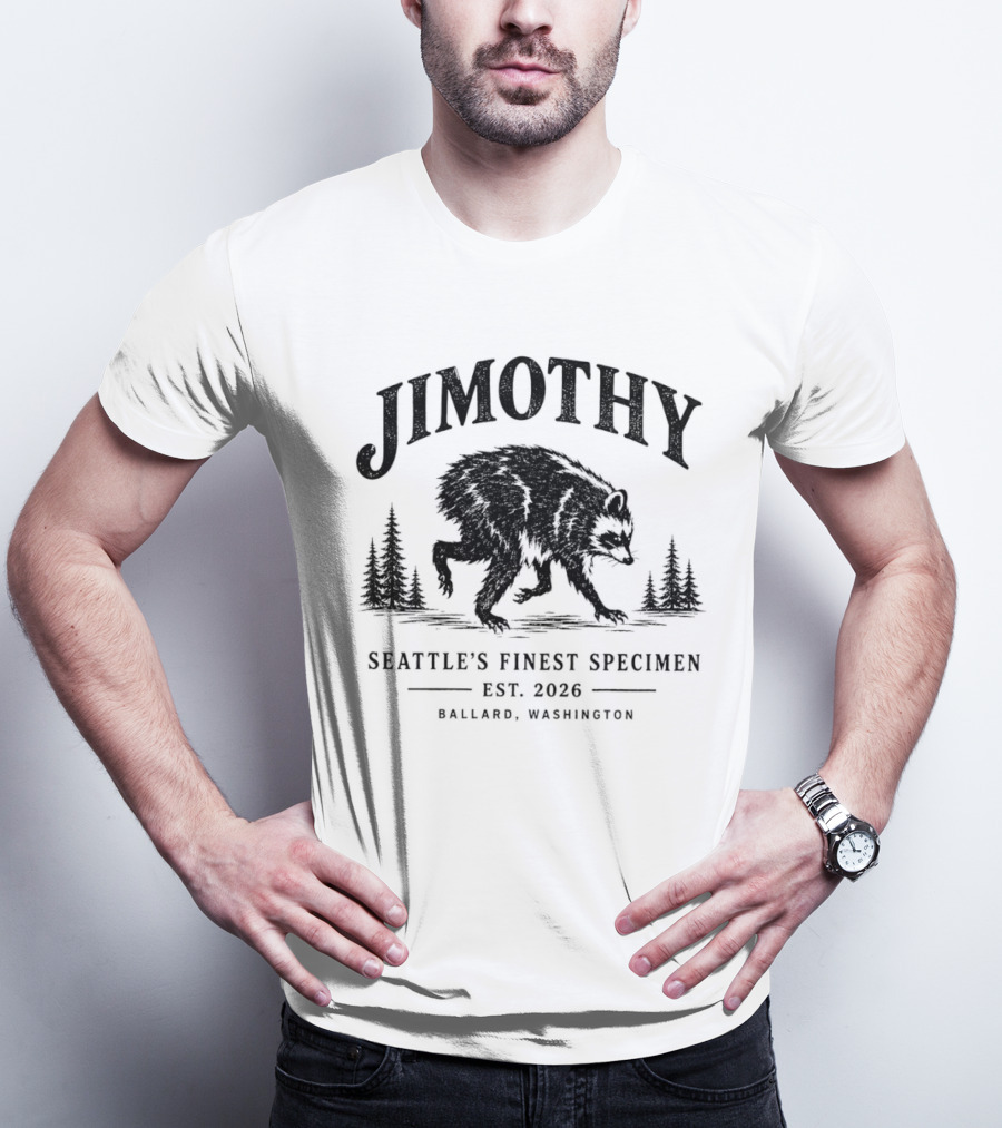 Jimothy Raccoon Short Spine Seattle's Finest Specimen Est. 2026 Ballard Washington T-Shirt