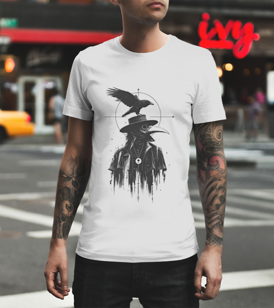 Plague Doctor With Raven Gothic Minimalist Short Sleeve T-Shirt