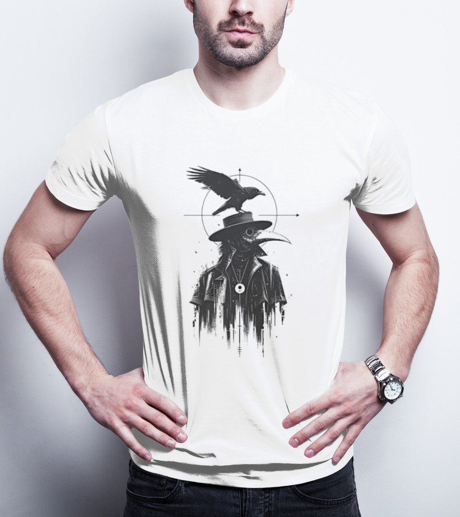 Plague Doctor With Raven Gothic Minimalist Short Sleeve T-Shirt