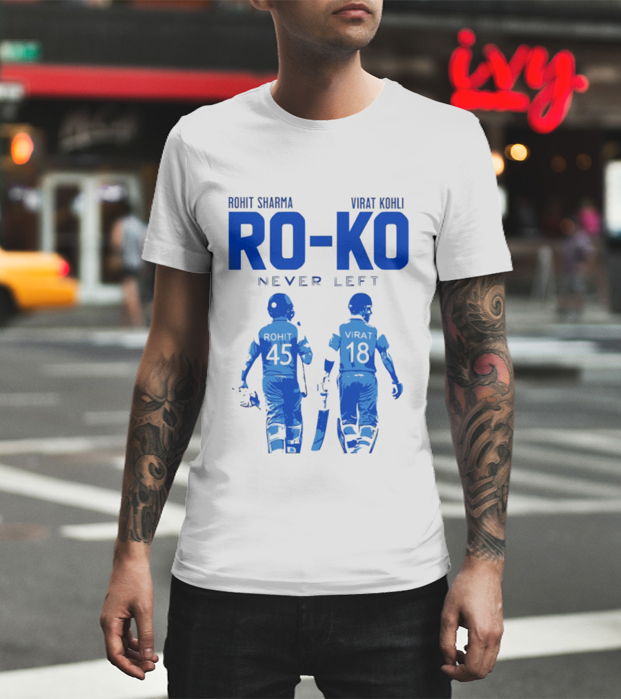 RO KO Rohit Sharma 45 Virat Kohli 18 Never Left T-Shirt