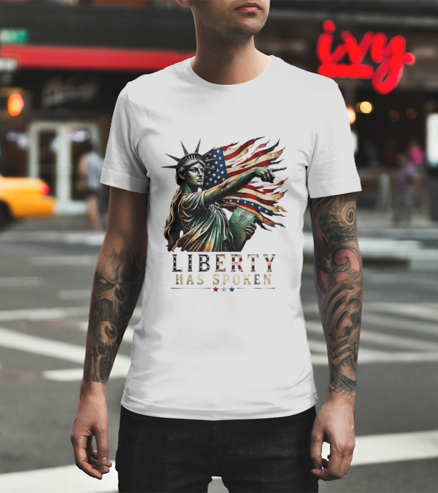 Sophia Cunningham Liberty Has Spoken Statue Of Liberty Pointing July Freedom Flag T-Shirt