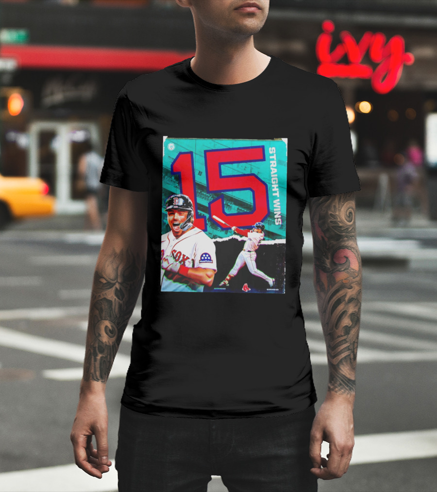 Boston Red Sox 15 Straight Wins Moose Mutual Collaboration T-Shirt