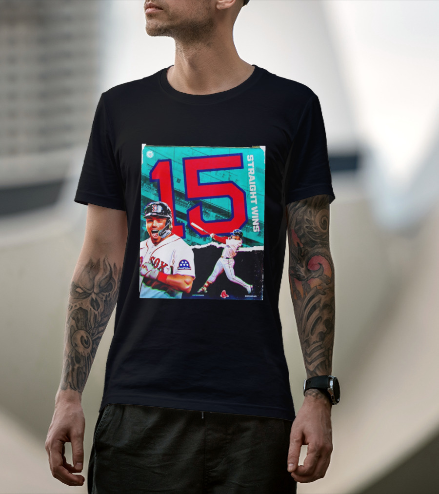 Boston Red Sox 15 Straight Wins Moose Mutual Collaboration T-Shirt