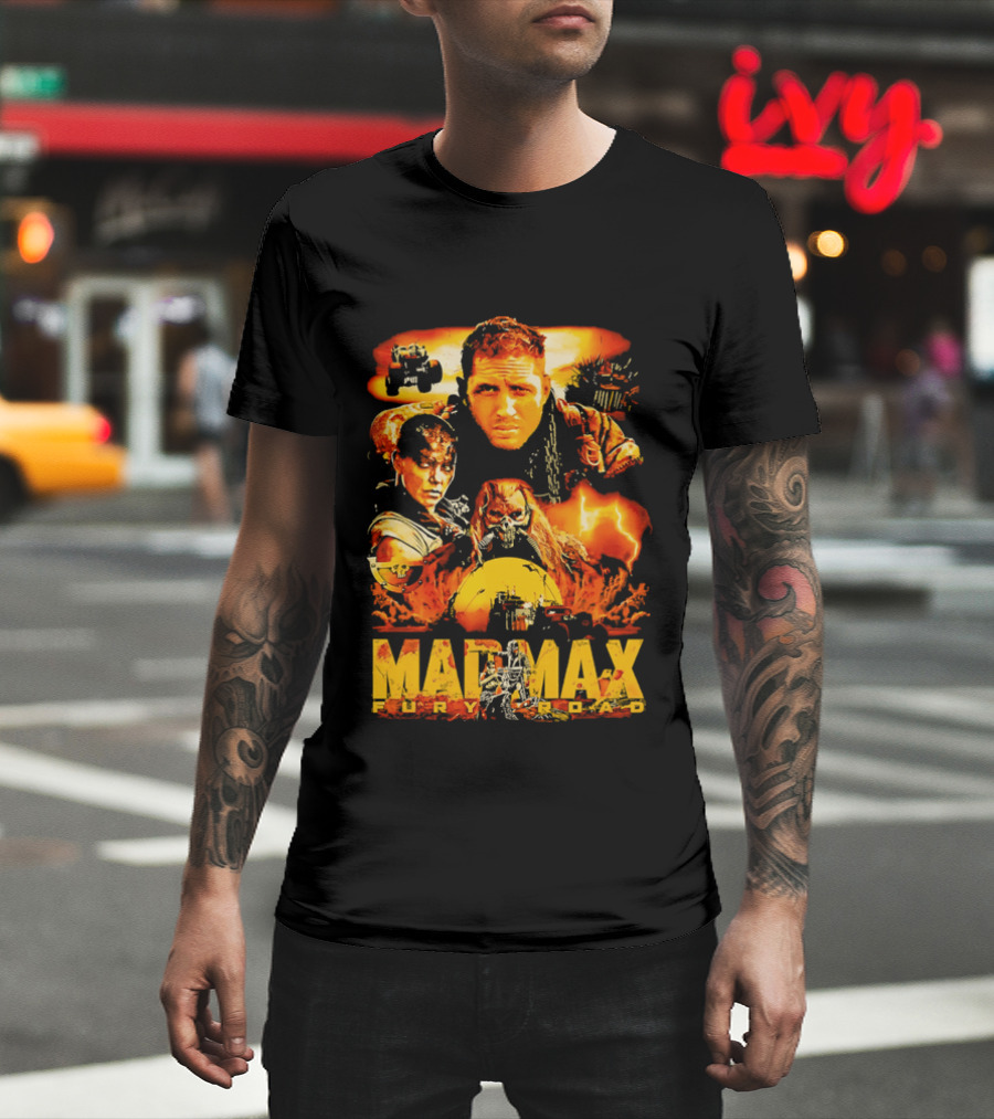 Mad Max Fury Road Characters Illustrated In Bold Orange Tones T-Shirt