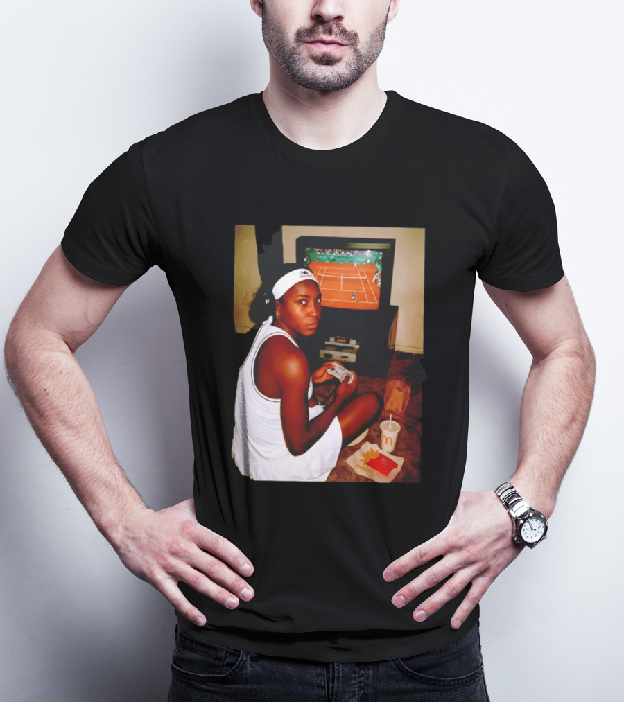 Coco Gauff Playing Retro Tennis Video Game With McDonald's Snacks T-Shirt