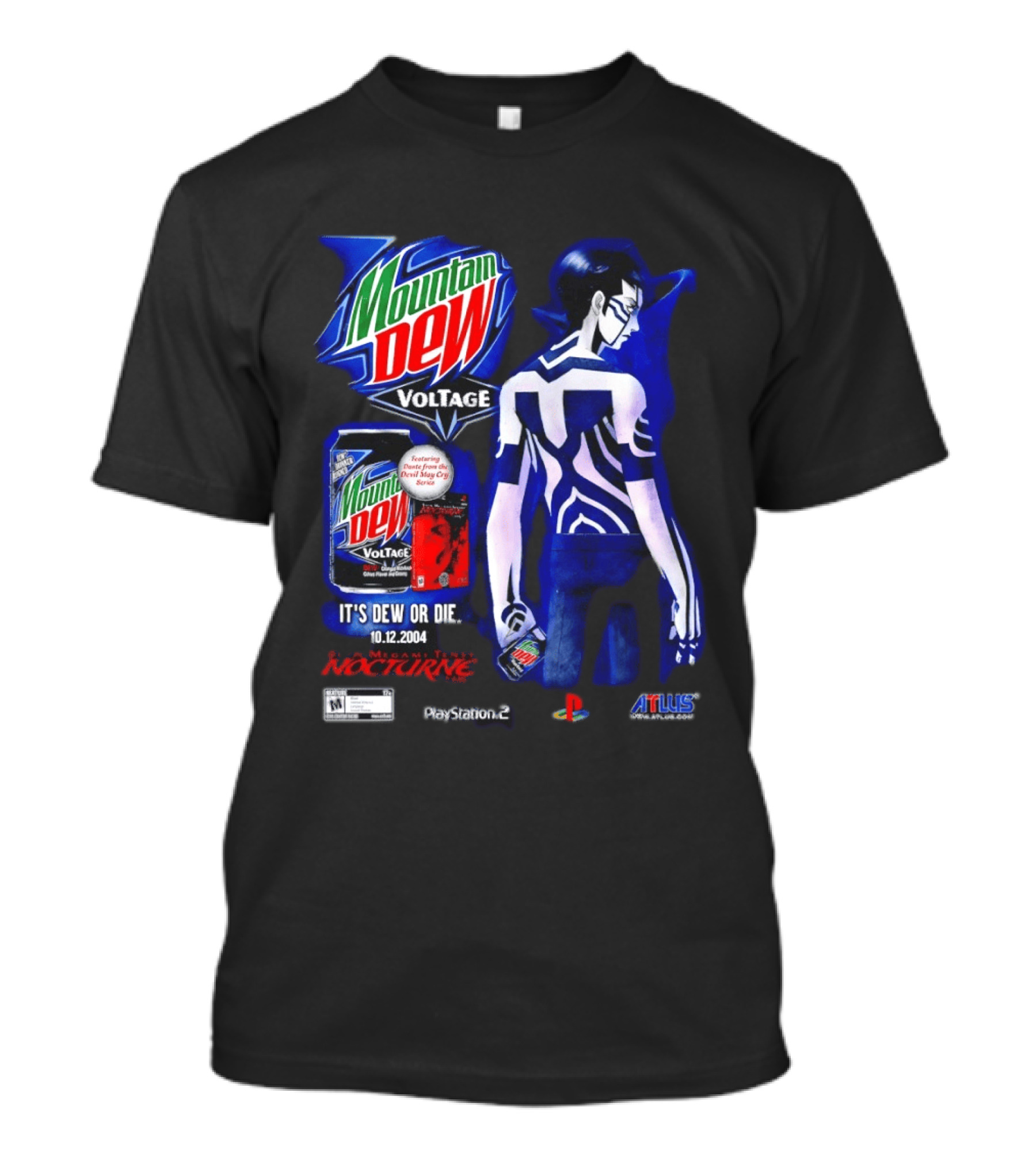 Mountain Dew Voltage Nocturne Devil May Cry Featuring Dante It's Dew Or Die 10.12.2004 PlayStation 2 Atlus T-Shirt