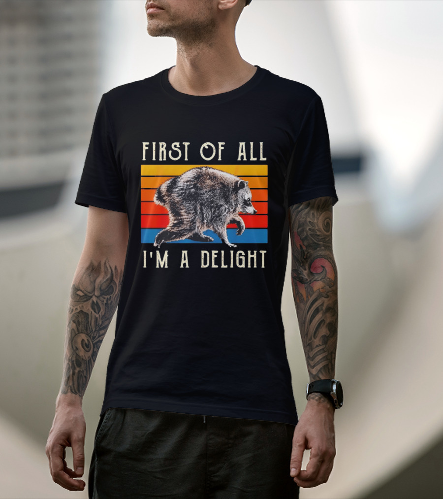 Jimothy Raccoon First Of All I'm A Delight Famous Seattle Trash Panda Colorful Stripes T-Shirt