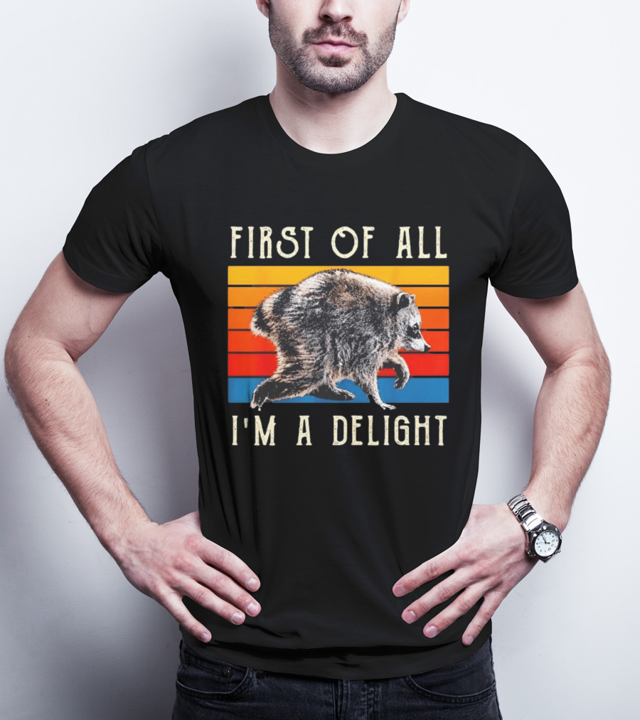 Jimothy Raccoon First Of All I'm A Delight Famous Seattle Trash Panda Colorful Stripes T-Shirt