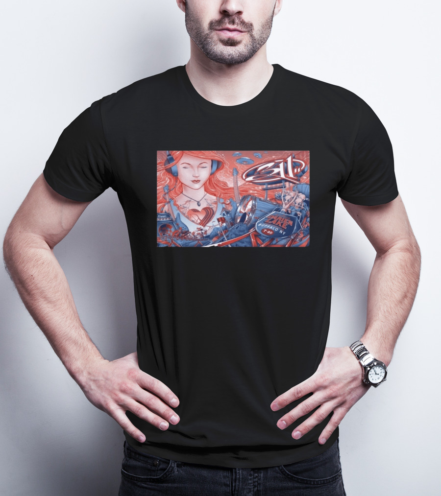 311 Darien Lake 7 20 Buffalo NY Art With Drum And Redhead Listening T-Shirt