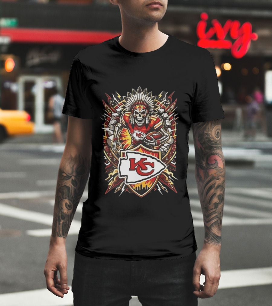 Kansas City Chiefs Runs In My Blood Skeleton Warrior And Football Team T-Shirt