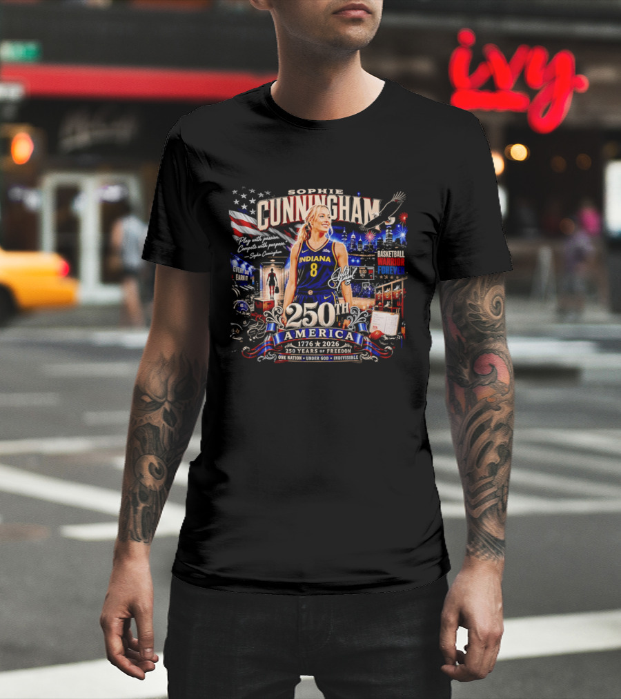 Sophie Cunningham 250th America 1776 To 2026 Indiana Play With Passion Compete With Purpose T-Shirt