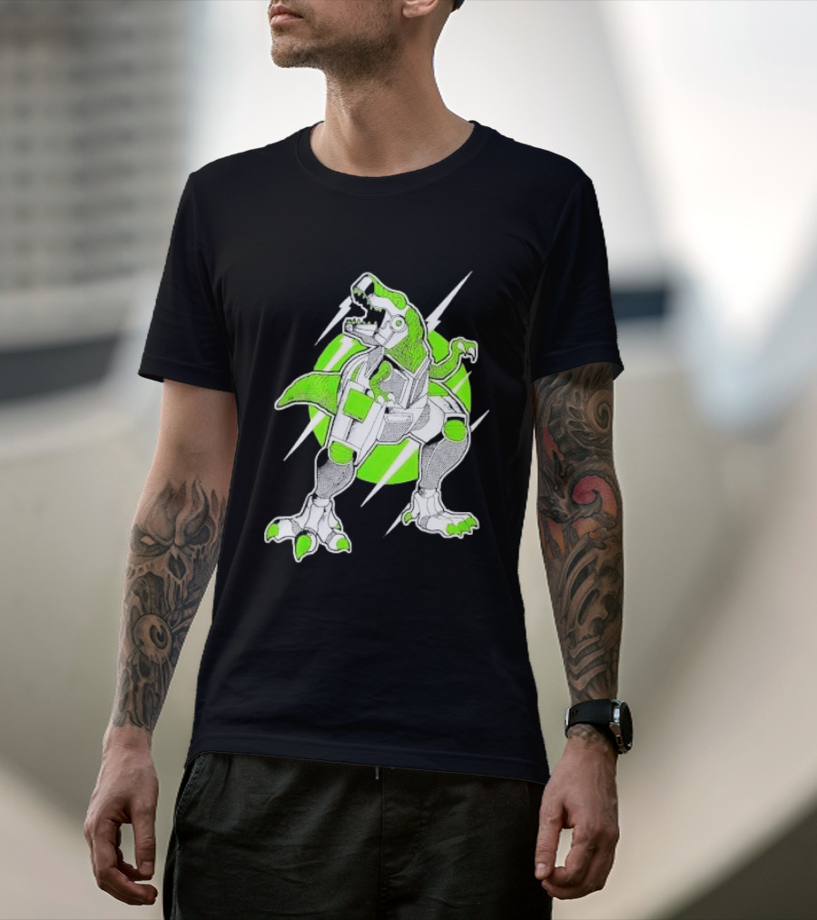 Robo Rex Neon Green Cybernetic Dinosaur Tech Science Fiction High Voltage T-Shirt
