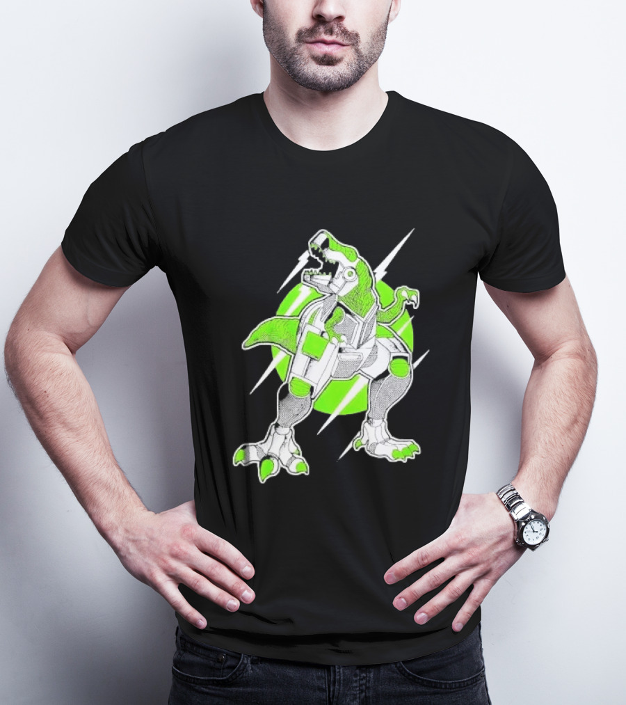 Robo Rex Neon Green Cybernetic Dinosaur Tech Science Fiction High Voltage T-Shirt
