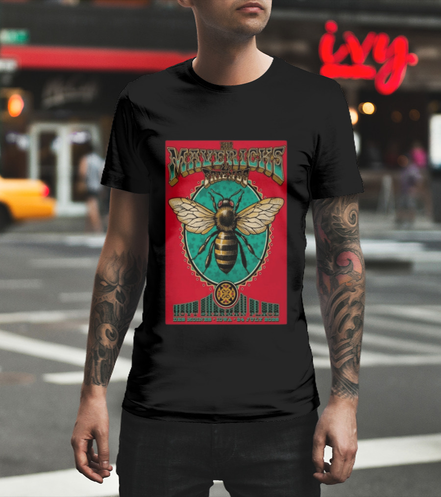 The Mavericks And Friends Hoyt Sherman Place Des Moines Iowa July 24 2026 Vintage Concert With Bee Image T-Shirt