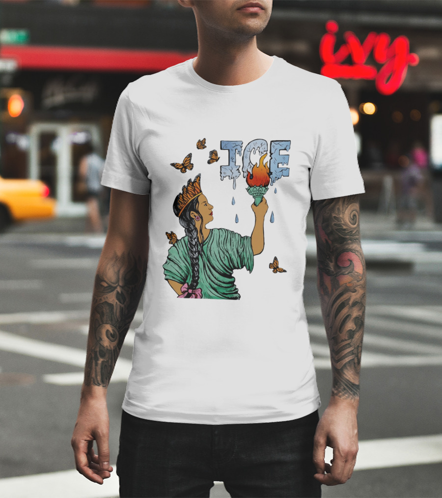 Liberty ICE Melt Activism With Monarch Butterflies And Torch Symbolism T-Shirt