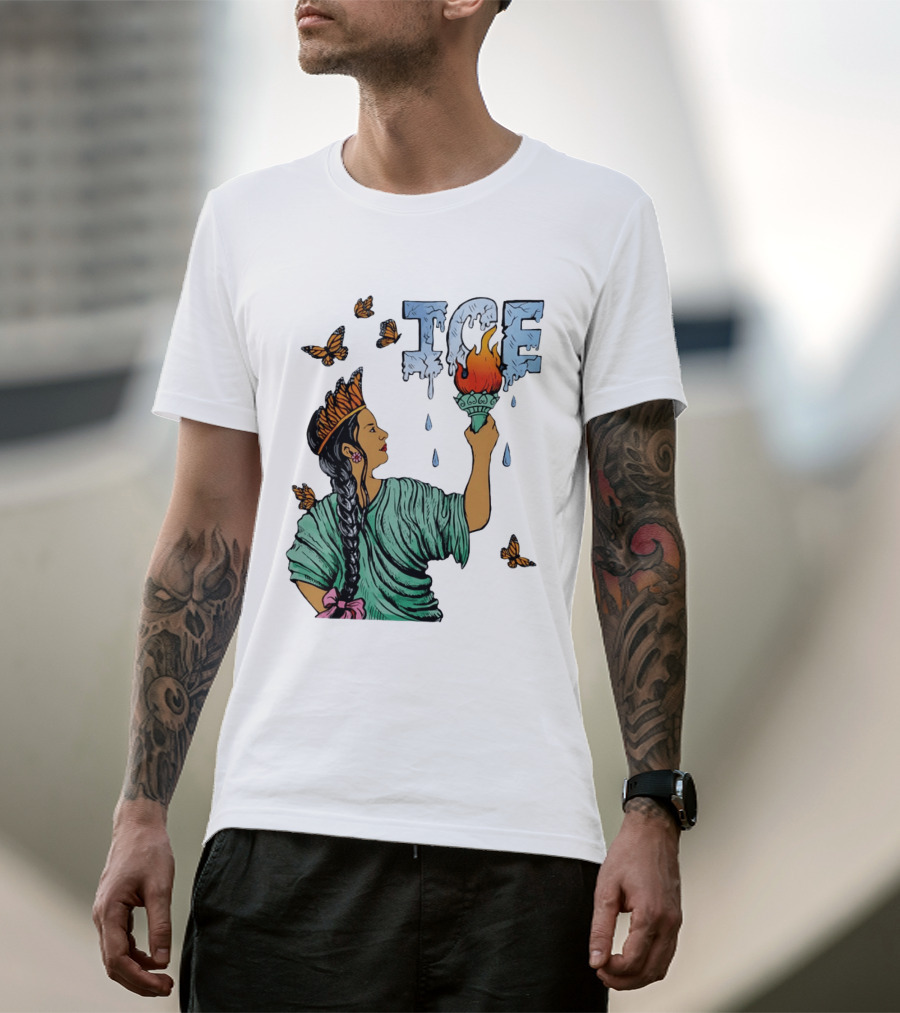 Liberty ICE Melt Activism With Monarch Butterflies And Torch Symbolism T-Shirt