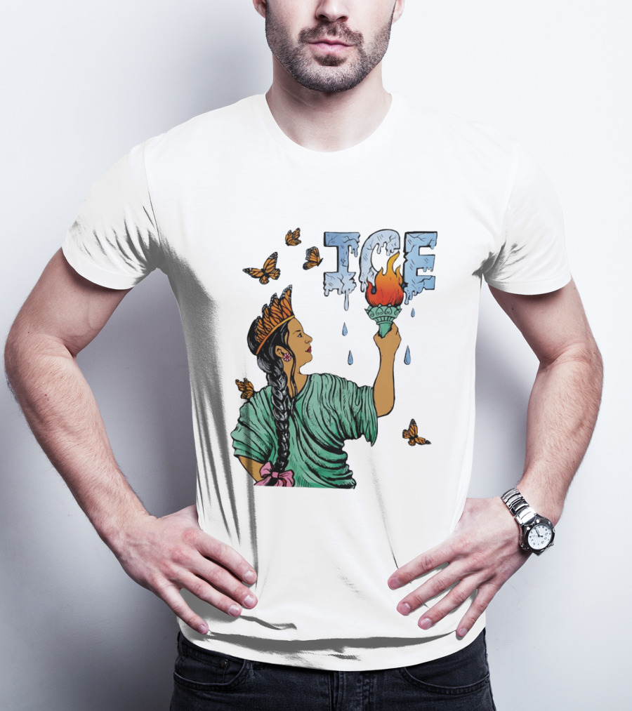 Liberty ICE Melt Activism With Monarch Butterflies And Torch Symbolism T-Shirt