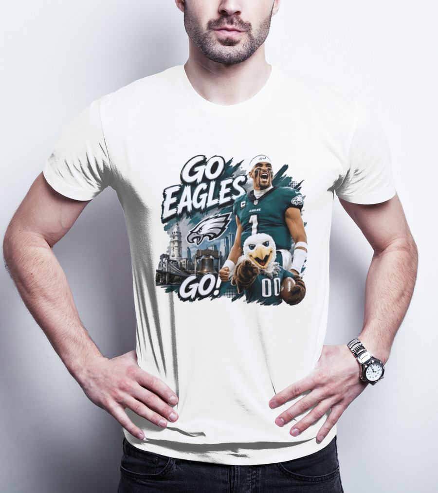 Go Eagles Go Philadelphia Eagles Jalen Hurts Swoop Football Skyline T-Shirt