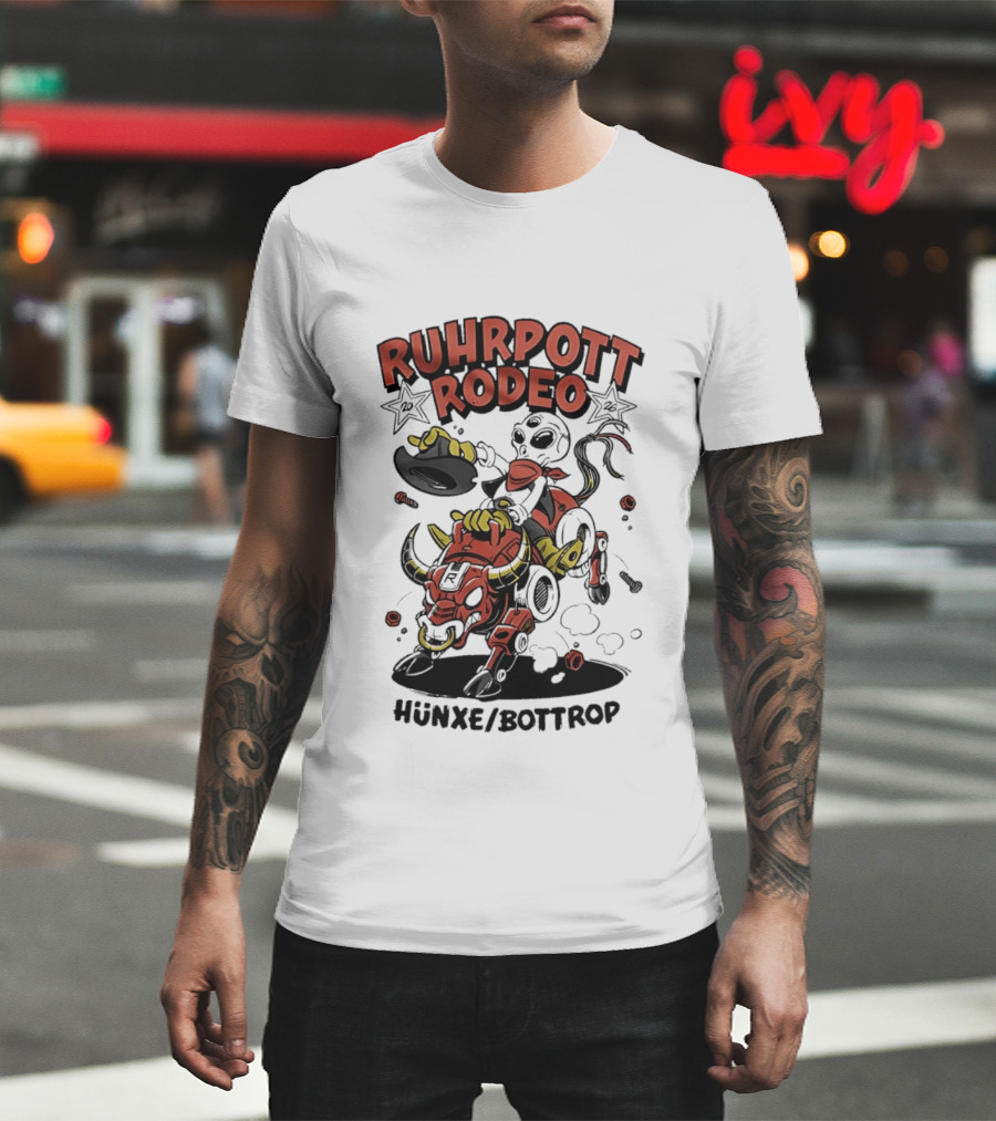 Ruhrpott Rodeo Hünxe Bottrop Alien Riding Mechanical Bull Festival T-Shirt