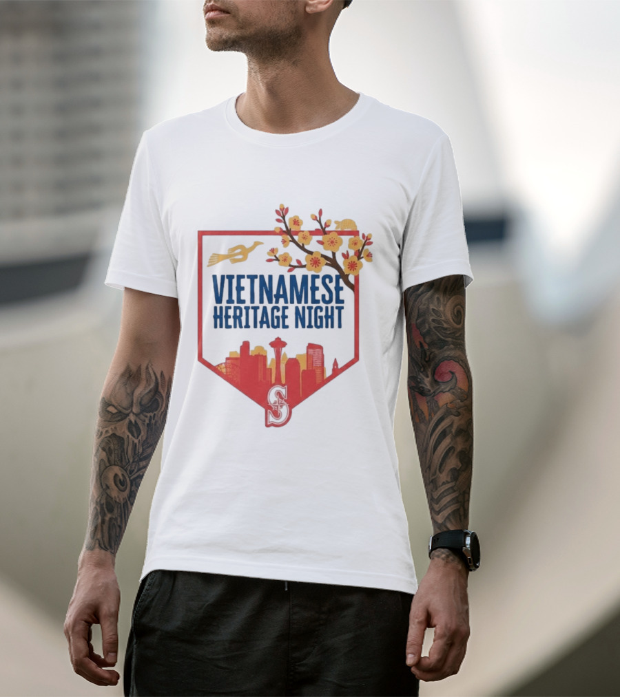Seattle Mariners Vietnamese Heritage Night Blossom Skyline Celebration T-Shirt