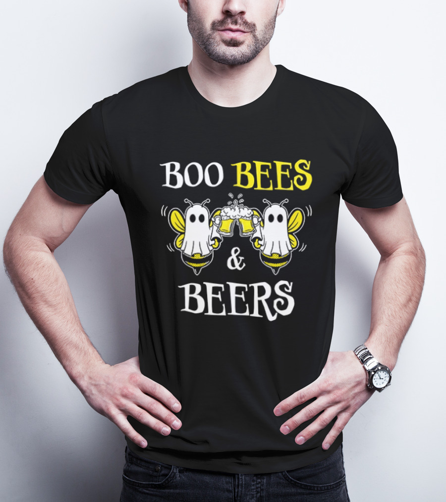 Boo Bees And Beers Halloween 2026 Bumblebee Ghosts Toasting T-Shirt