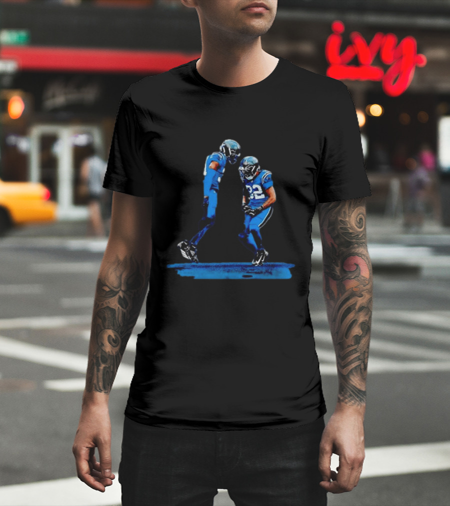 Carolina Panthers Blue Uniforms Players Celebrating Football Team Victory T-Shirt