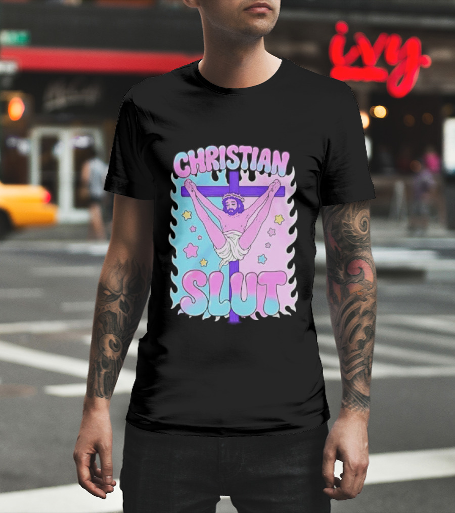 Christian Slut Teen Hearts Jesus Splits Meme T-Shirt