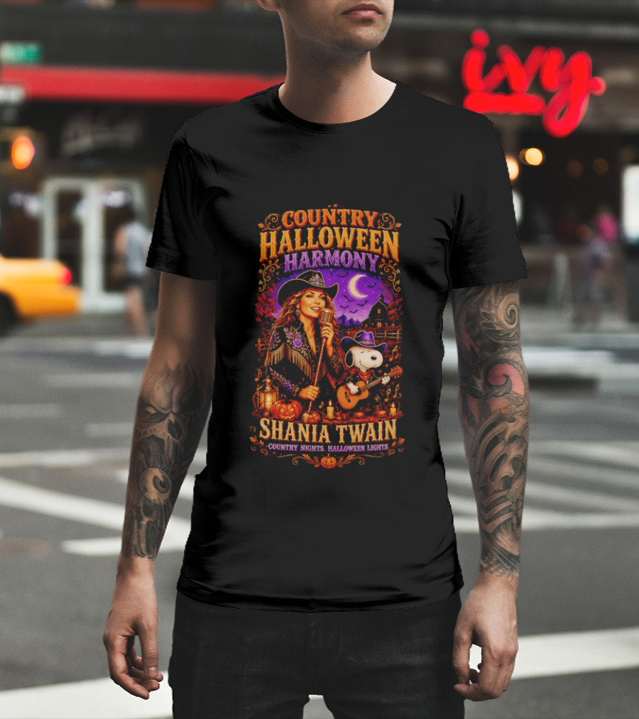 Country Halloween Harmony Shania Twain Snoopy Country Nights Halloween Lights T-Shirt