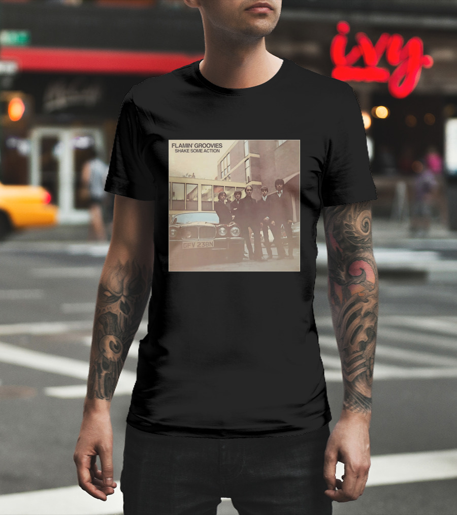 Flamin' Groovies Shake Some Action 50th Anniversary Album Cover Retro Car Scene T-Shirt