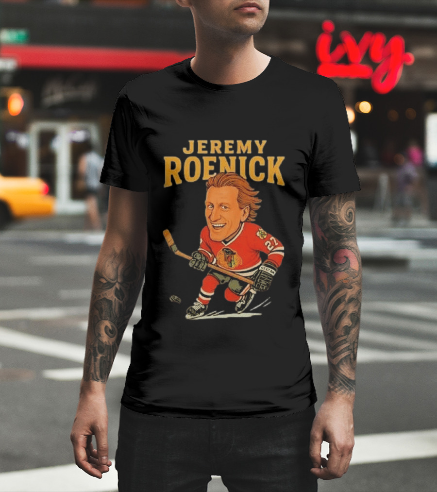 Jeremy Roenick Caricature Chicago Blackhawks Legendary Hockey Star T-Shirt