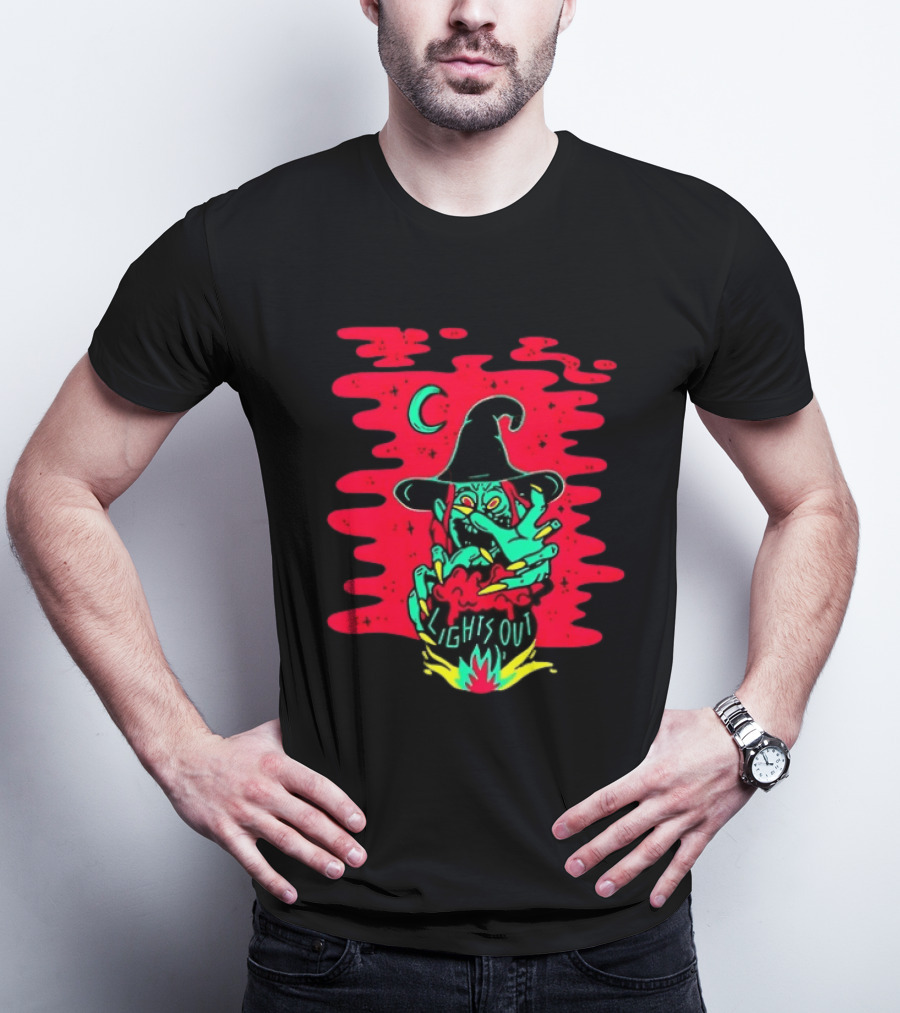 Lights Out Podcast Witch Halloween 2026 Crescent Moon T-Shirt