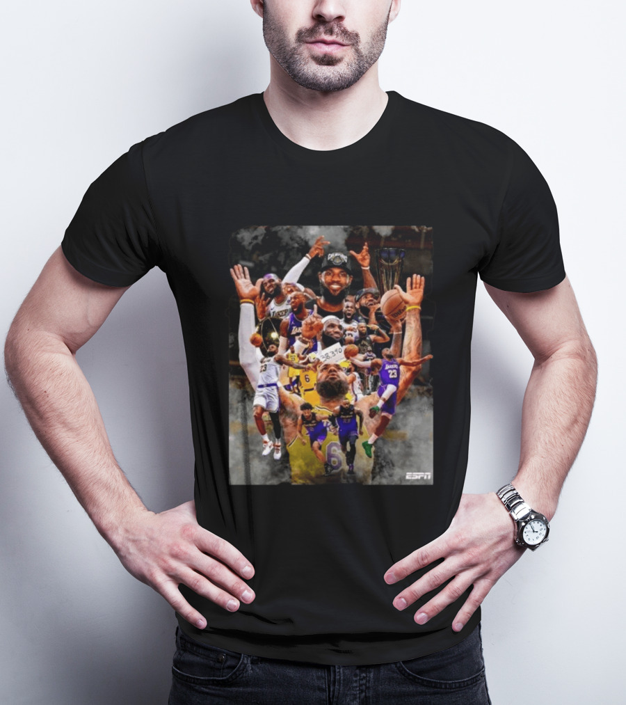 LeBron James Los Angeles Lakers ESPN Championship Highlights And Career Achievements T-Shirt