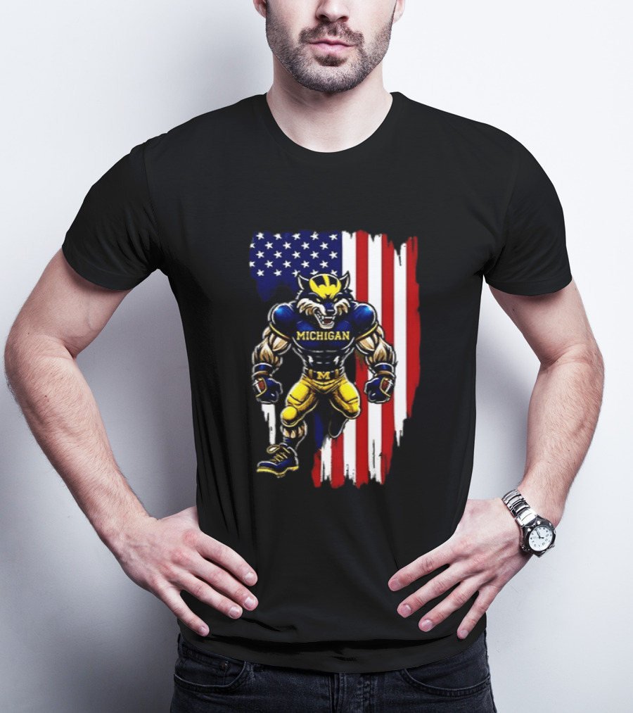 Michigan Wolverines We The People USA Flag Wolverine T-Shirt