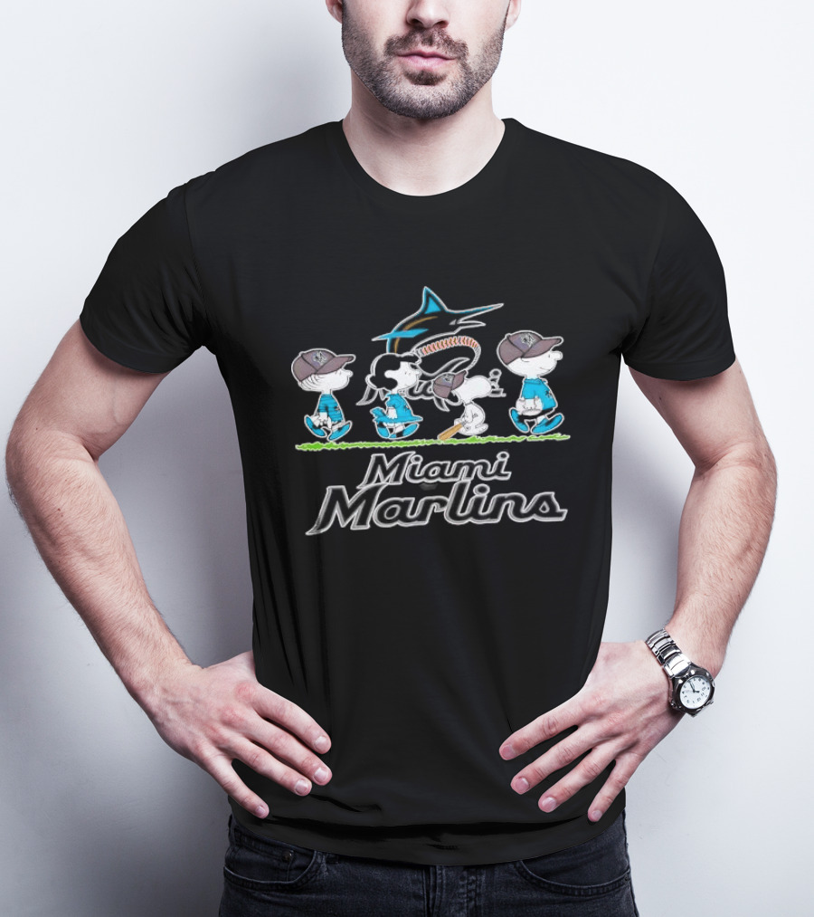 Peanuts Gang With Baseball Bats Miami Marlins Team T-Shirt