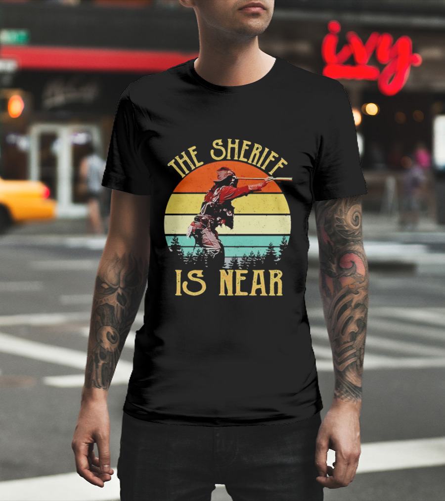 The Sheriff Is Near Western Cowboy Retro Sunset T-Shirt