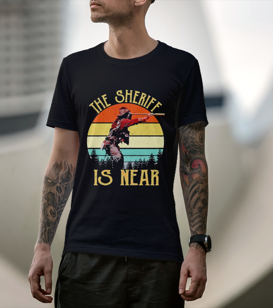 The Sheriff Is Near Western Cowboy Retro Sunset T-Shirt