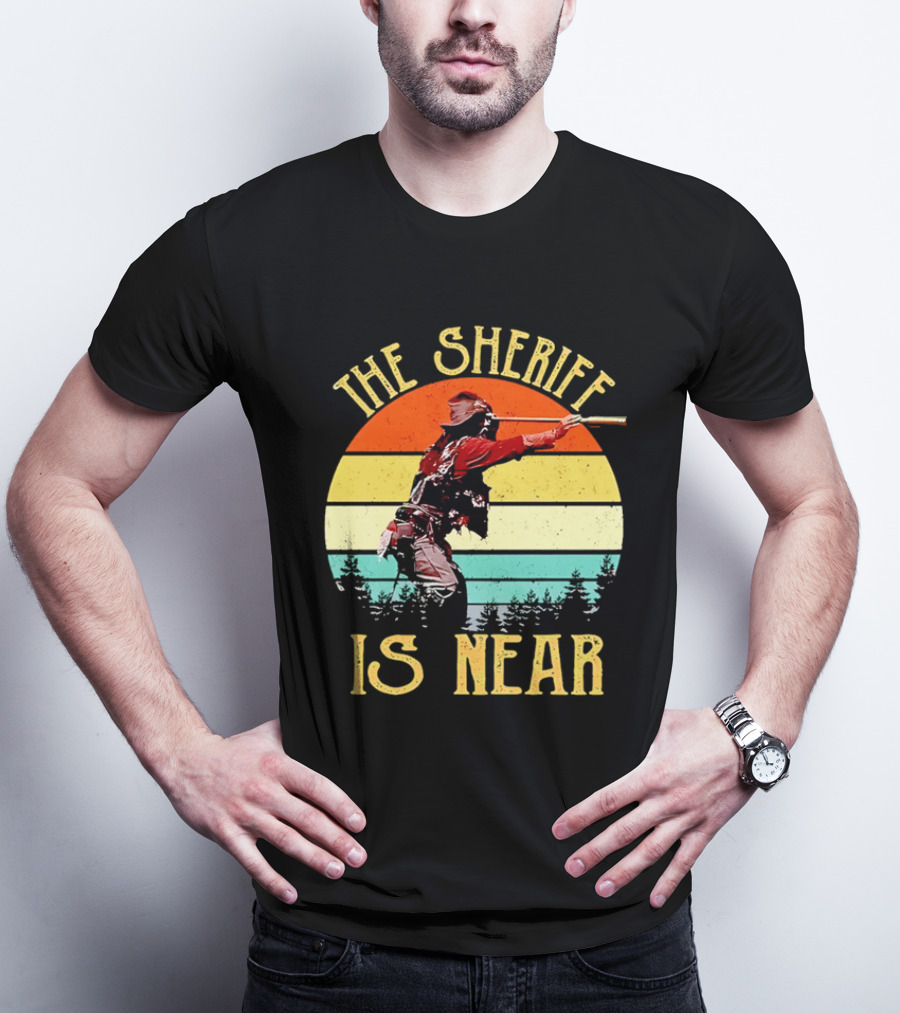 The Sheriff Is Near Western Cowboy Retro Sunset T-Shirt