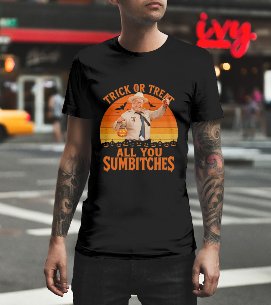 Trick Or Treat All You Sumbitches Halloween Officer Pumpkin Lantern T-Shirt